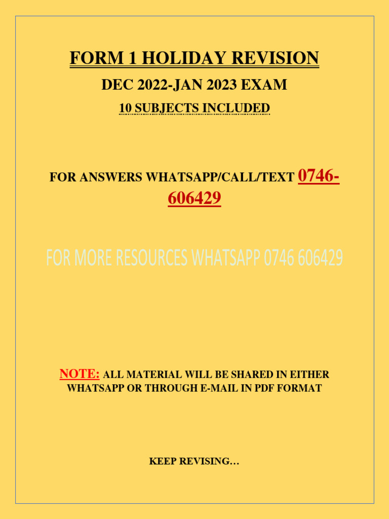 Form 1 Holiday Revision Exam | PDF | Oxygen | Gases