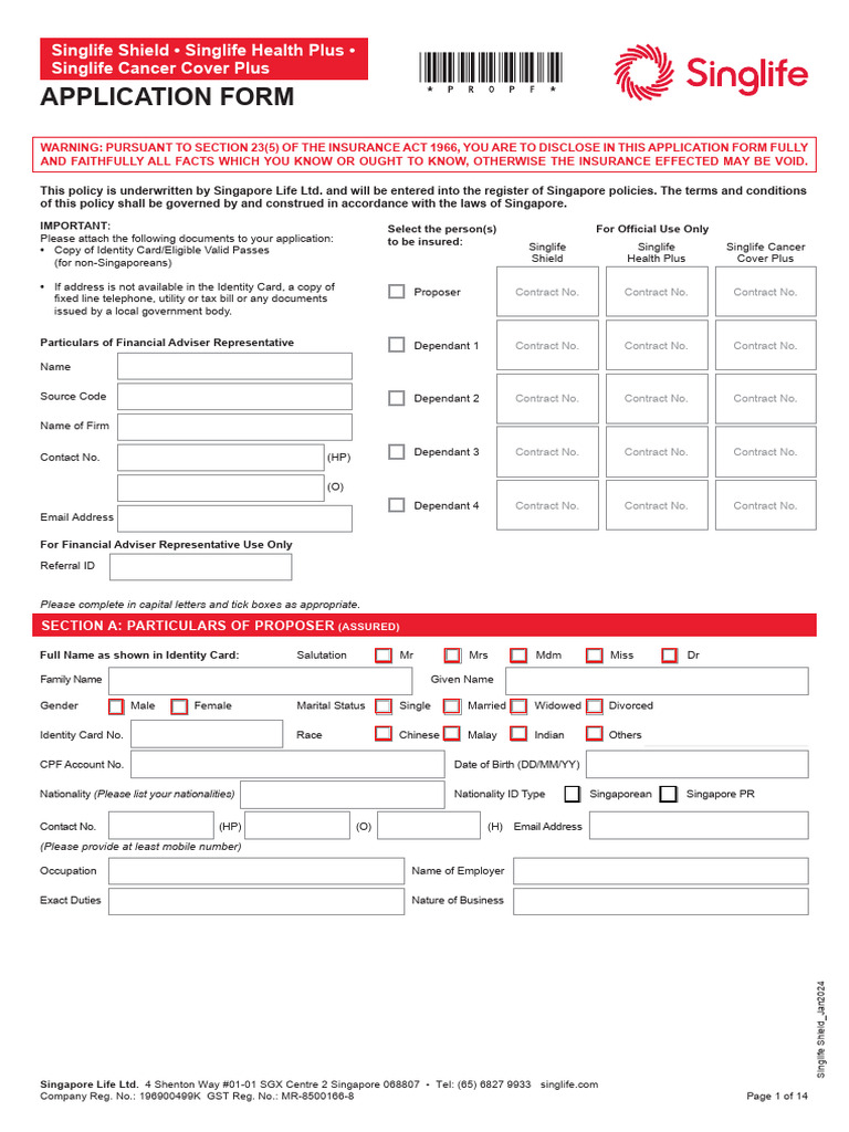 Singlife Shield and Health Plus Application | PDF | Identity Document ...