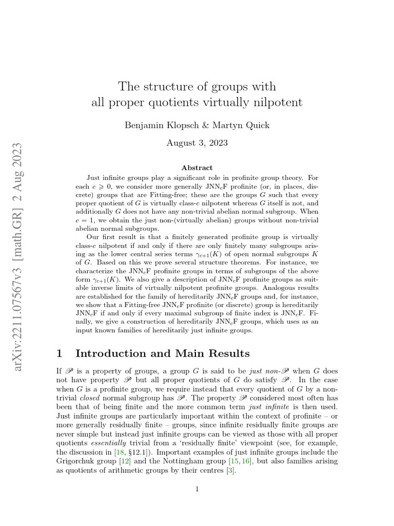 Structure of JNNcF Groups | PDF | Group (Mathematics) | Index Of A Subgroup