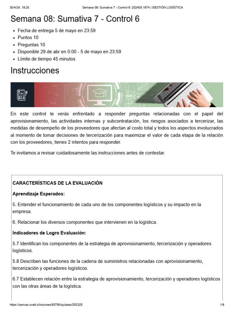 Semana 08 - Sumativa 7 - Control 6 - 202405.1874 - GESTIÓN LOGÍSTICA | PDF | Cadena de ...