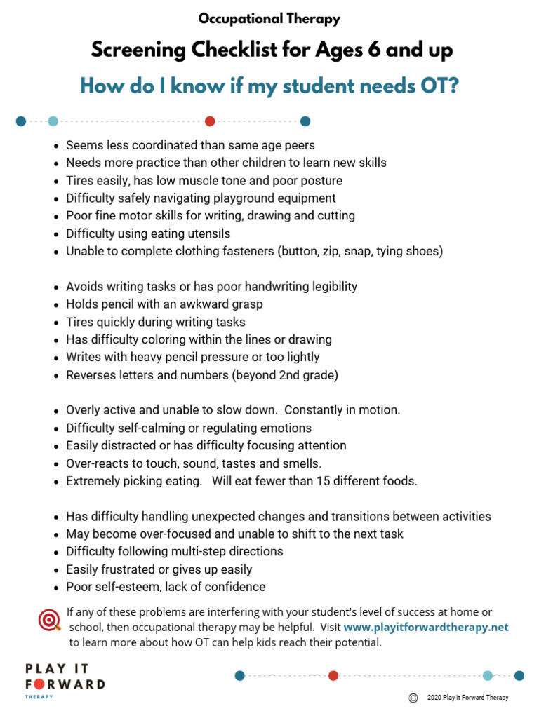 6+ Does My Child Need OT Checklist | PDF
