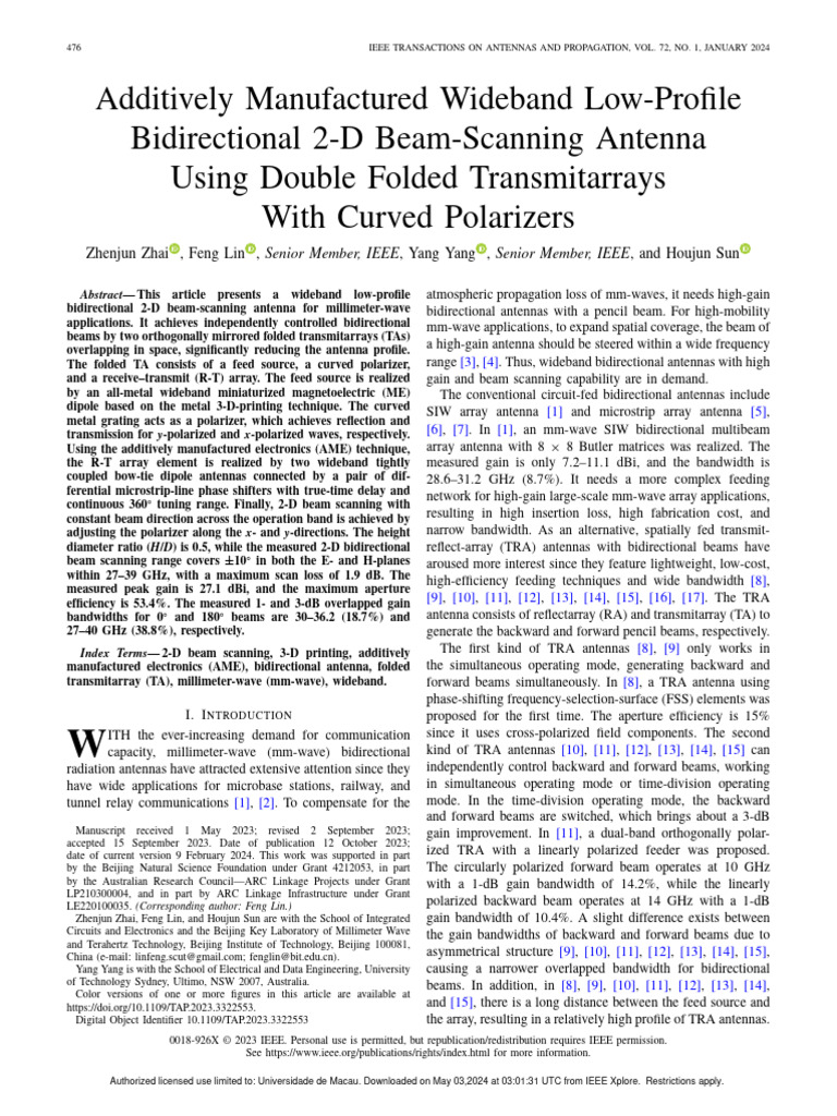 Wideband 2-D Beam-Scanning Antenna | PDF | Antenna (Radio) | Extremely ...