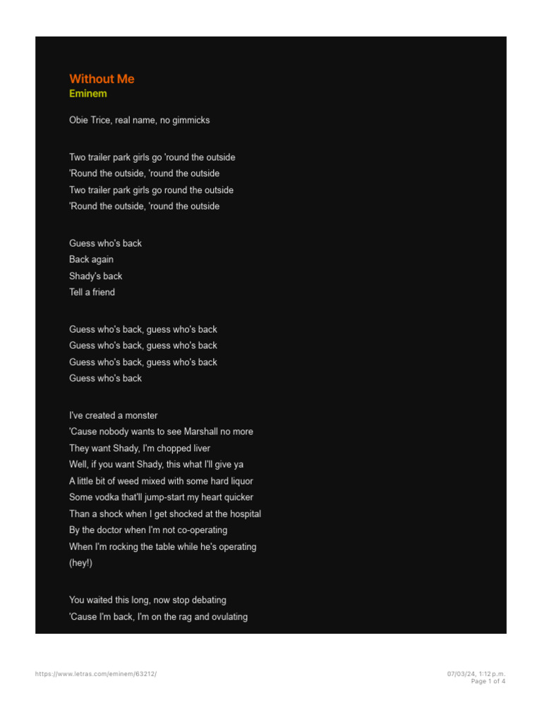 Without Me - Eminem | PDF