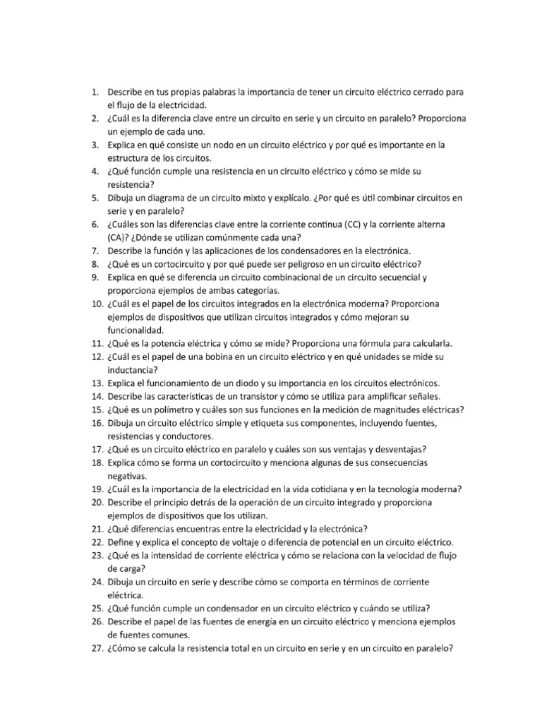 Cuestionario Circuitos | PDF