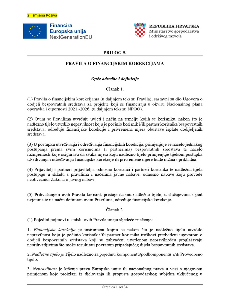 Prilog 5. Pravila o Financijskim Korekcijama - 2.izmjena Poziva | PDF