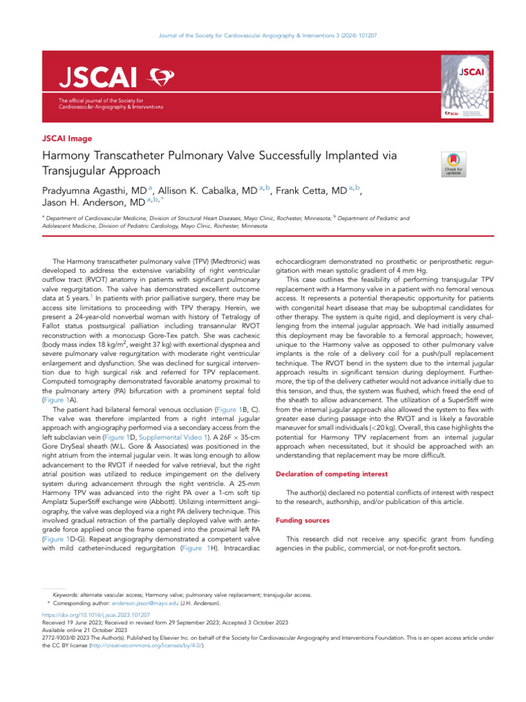 Harmony Transcatheter Pulmonary Valve Successfully | PDF | Cardiology ...