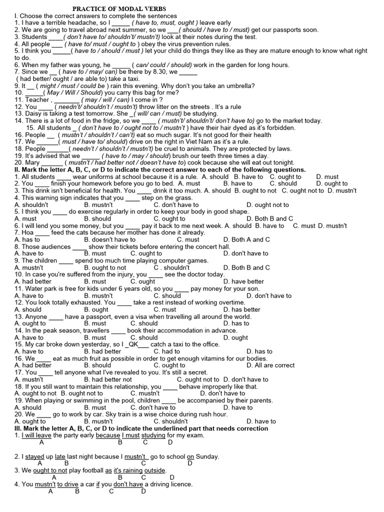 Practice of Modal Verbs I | PDF