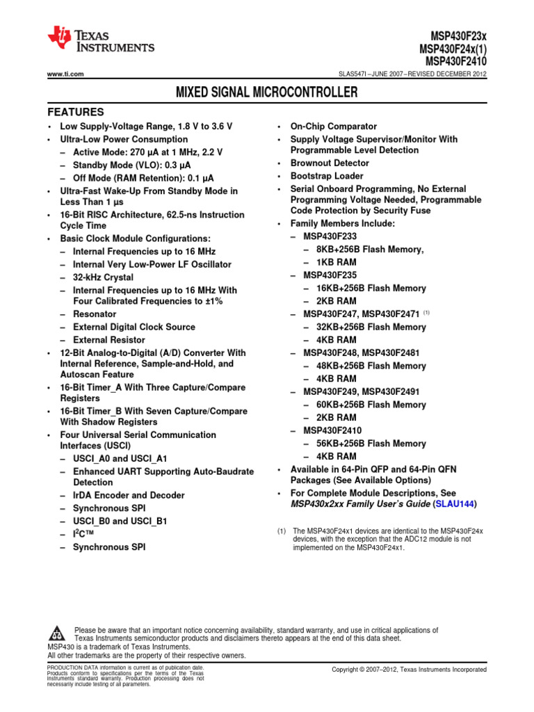 MSP 430 F 248 | PDF | Microcontroller | Digital Technology