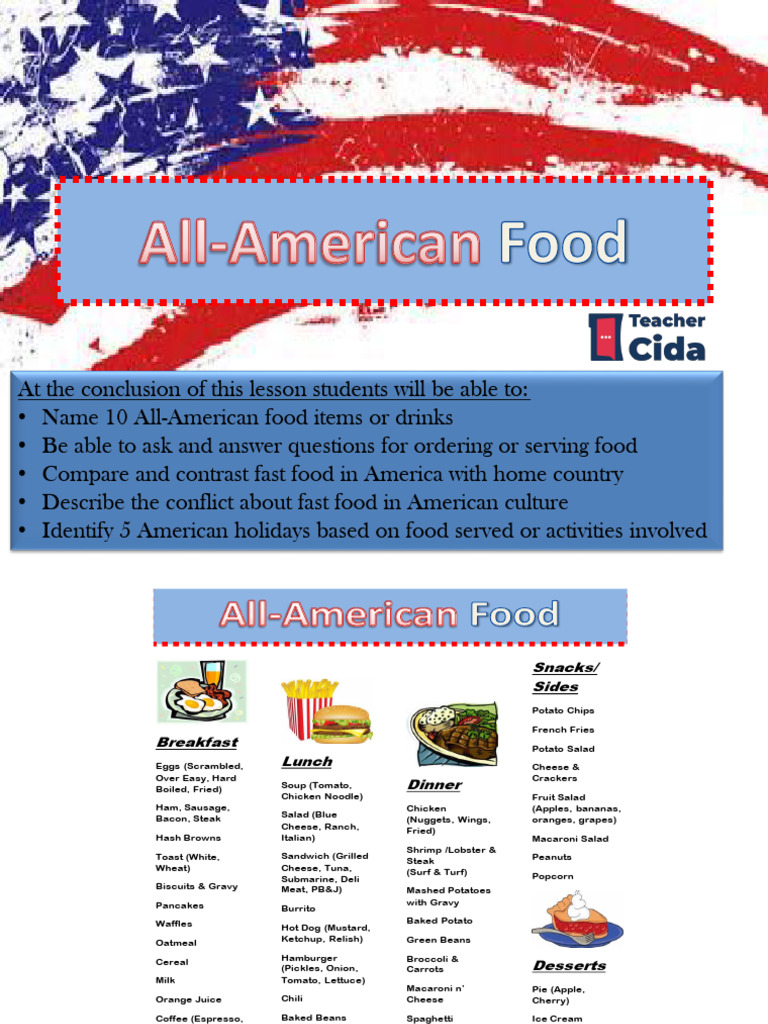 All American Food by Teacher Cida PDF | PDF | American Cuisine | Lunch