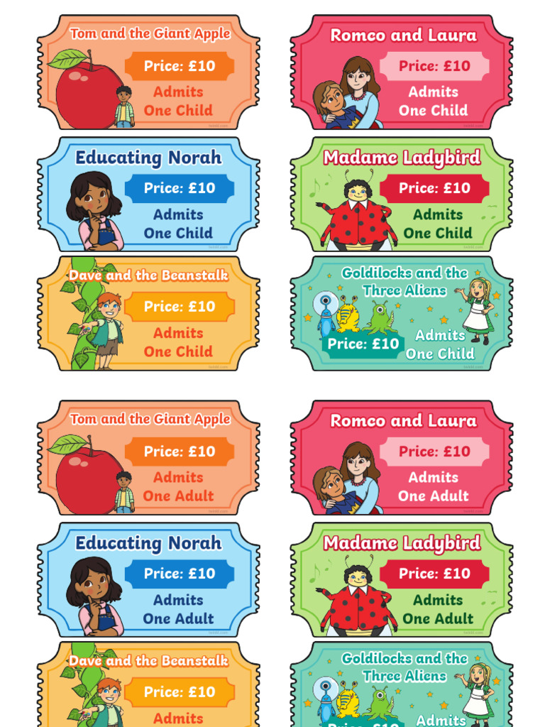 Theatre Ticket Templates For Role-Play | PDF