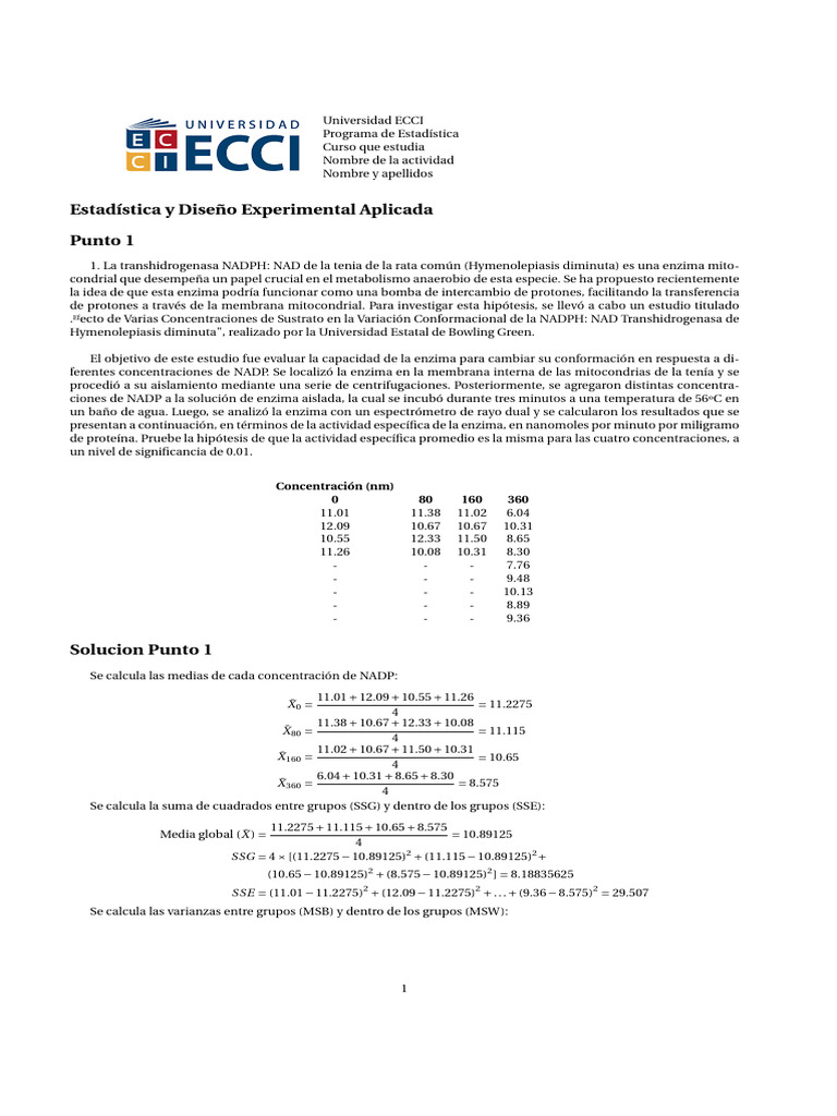 Plantilla para Talleres en La Carrera de Estadistica Universidad ECCI 2 | PDF | Enzima ...