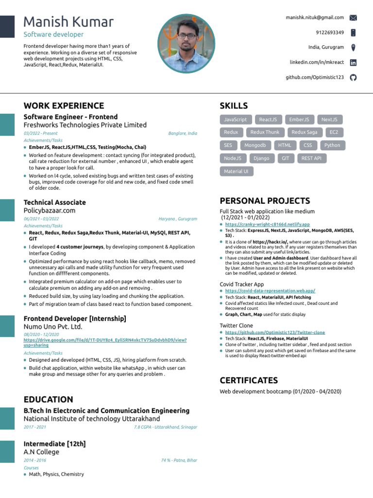 Manish Kumar Resume | PDF | Web Development | Information Technology