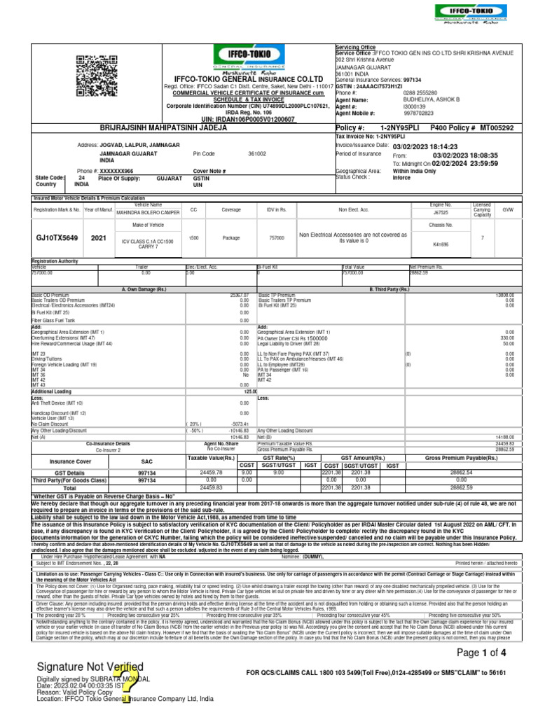 Brijrajsinh Mahipatsinh Jadeja | PDF | Insurance | Indemnity