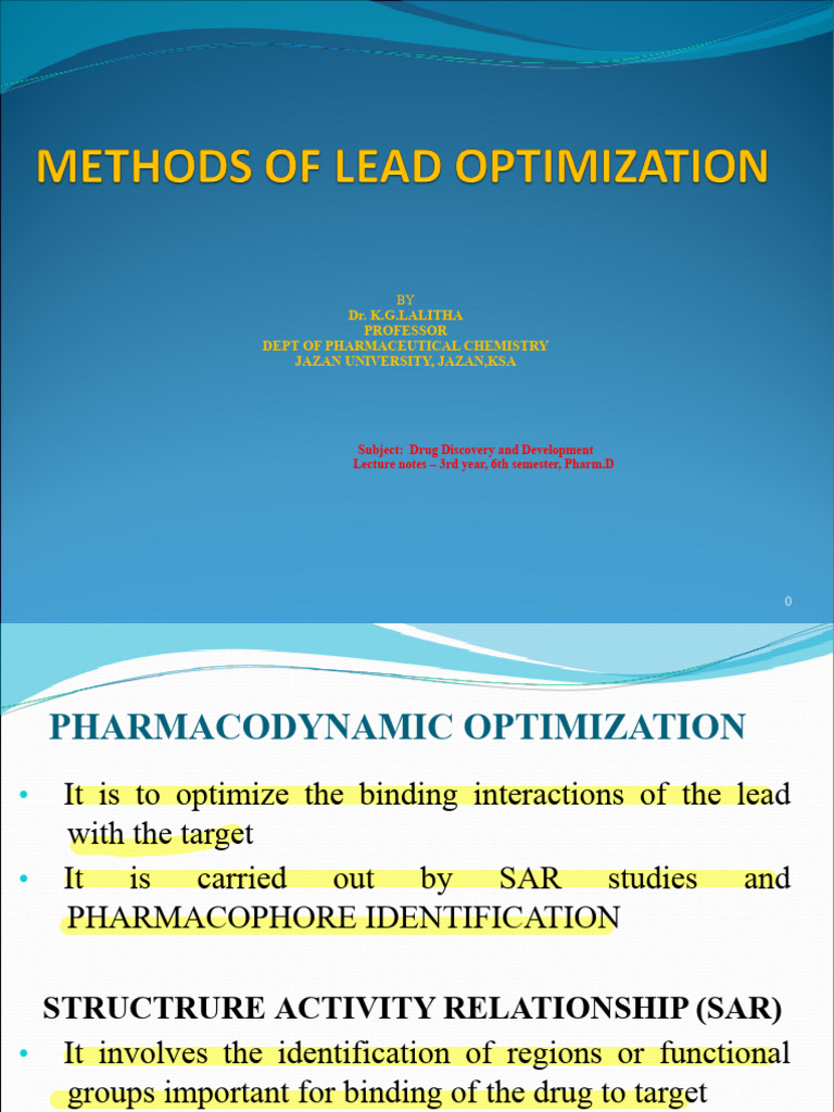 Chapter 3 Methods of Lead Optimization | PDF | Amine | Ester Chapter 3 Methods of Lead Optimization | PDF | Amine | Ester