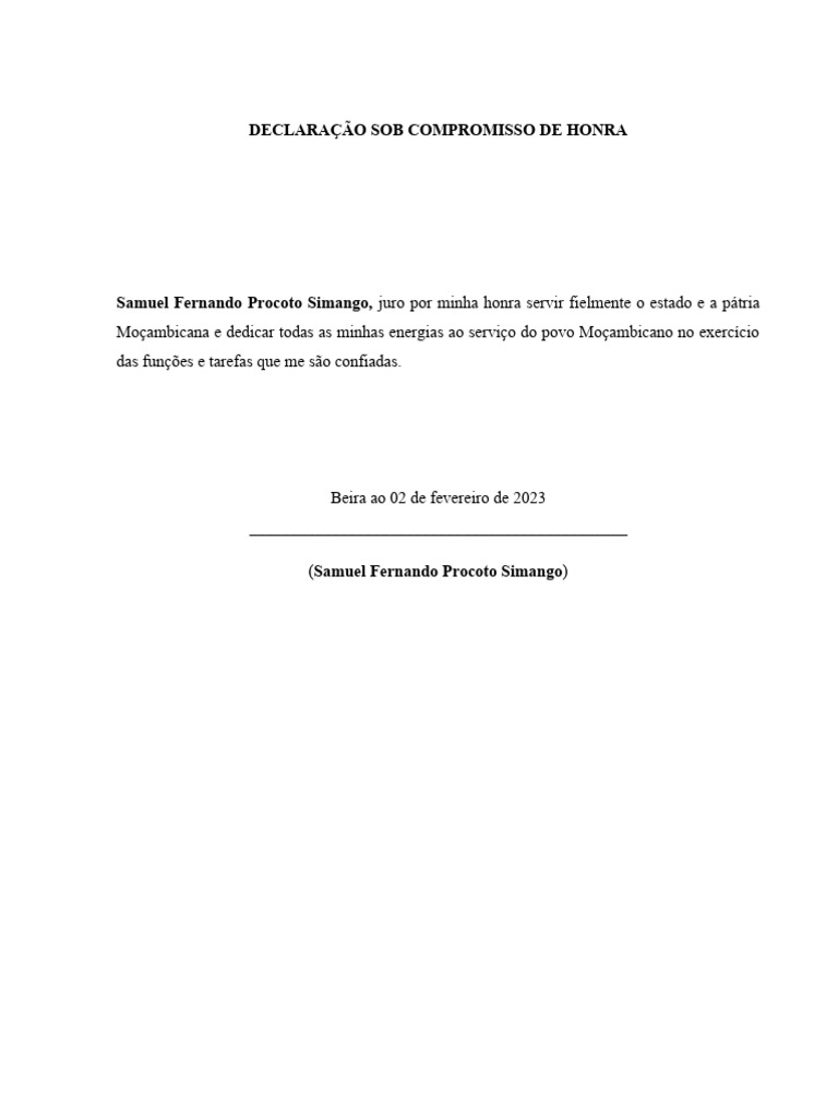 Declaração de Compromisso de Honra | PDF