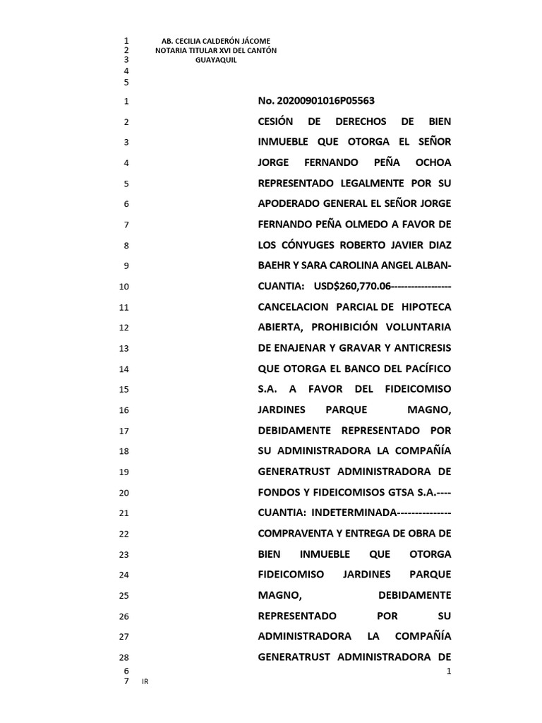 CESION DE DERECHOS Y COMPRAVENTA A Favor de Sres ROBERTO JAVIER DIAZ ...