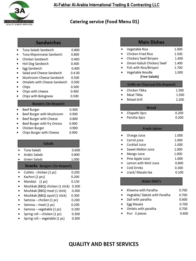 Catering service (Food Menu ) | PDF | Hamburgers | Salad
