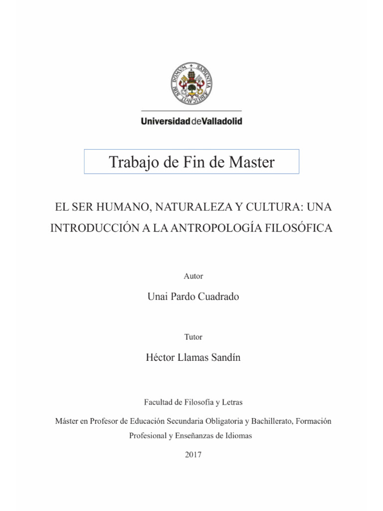 El Ser Humano, Naturaleza y Cultura. Una Introducción A La Antropología Filosófica - PDF - TFM ...