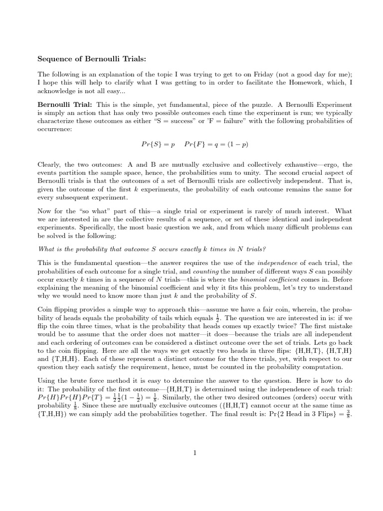 Bernoulli Pdf Probability Mathematics
