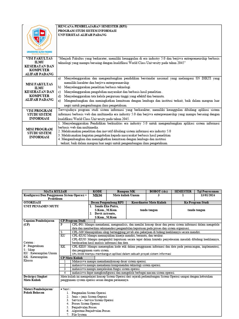 RPS Sistem Operasi Update Terbaru | PDF | Seni | Komputer