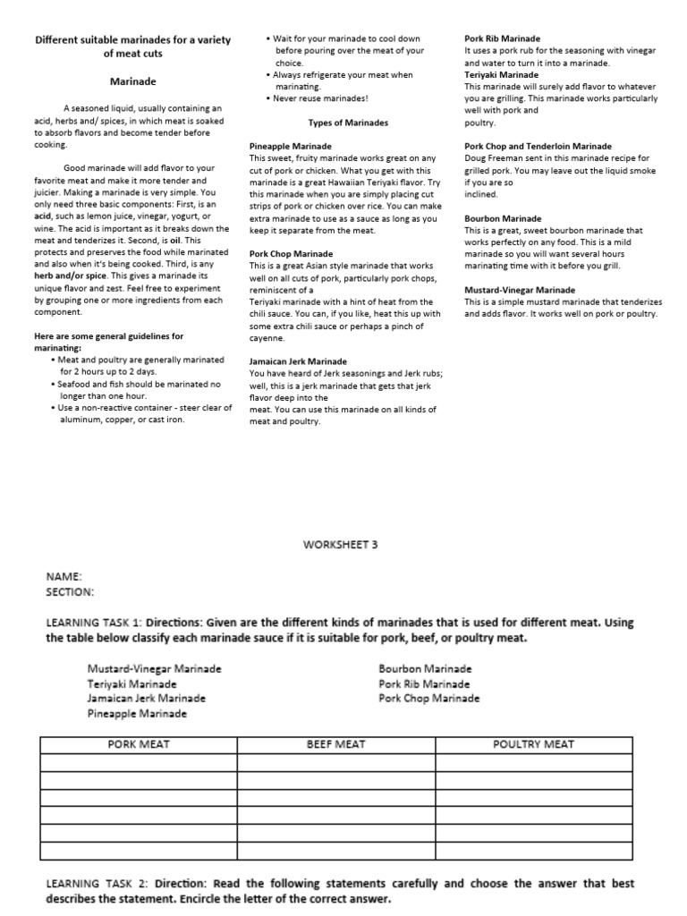 WORKSHEET3 | Download Free PDF | Marination | Cooking