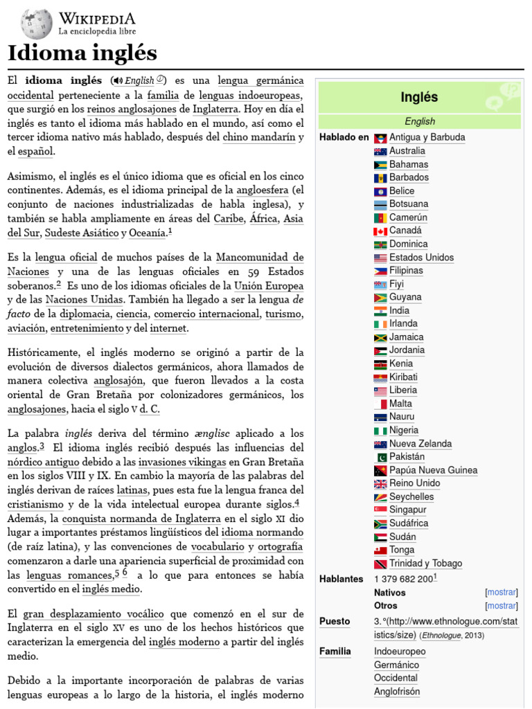 Idioma Inglés - Wikipedia, La Enciclopedia Libre | PDF | Idioma en ...