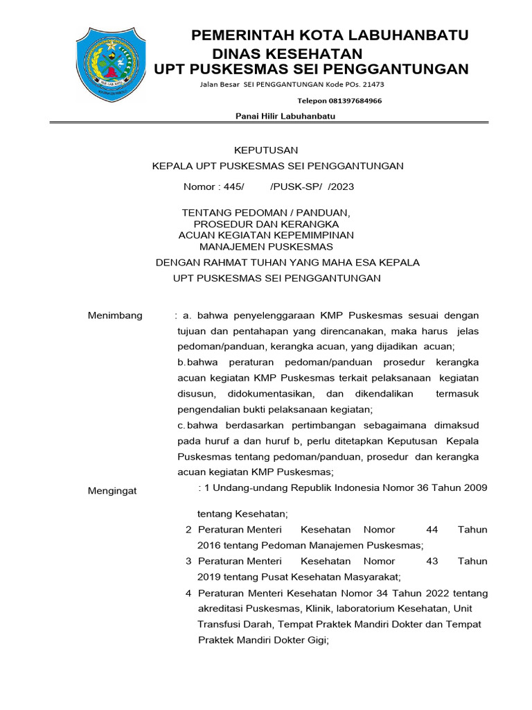 SK Pedoman, Panduan, Prosedur Dan Kak Kegiatan KMP 2023 PDF | PDF