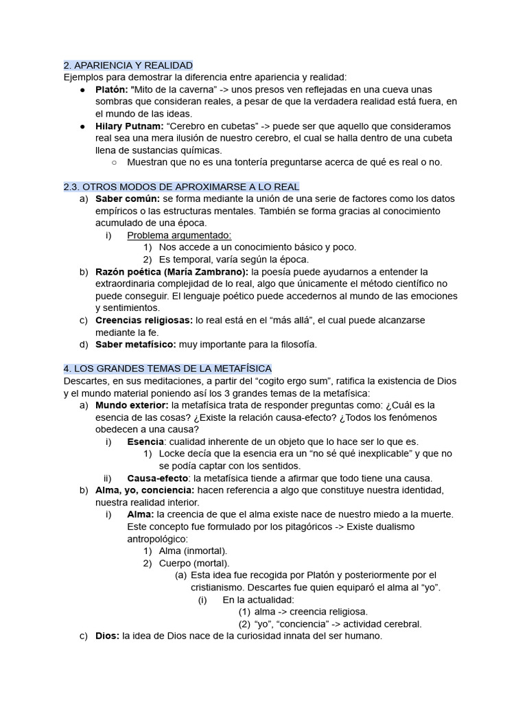 Esquema Filosofia | PDF | Metafísica | Conocimiento