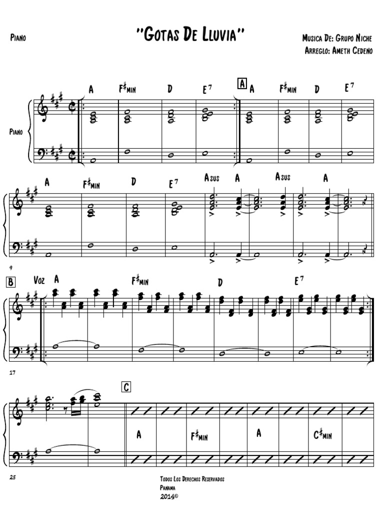 Grupo Niche - Gotas de Lluvia Arreglo 2015 - Piano | PDF
