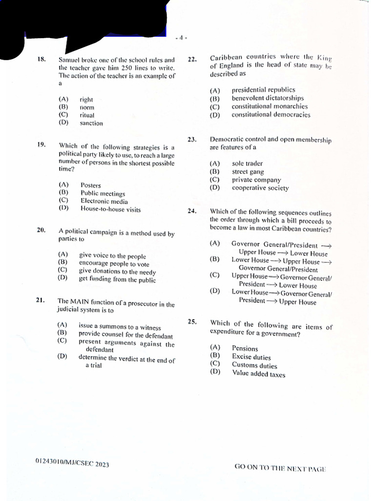 CSEC Social Studies P1 2023 | PDF