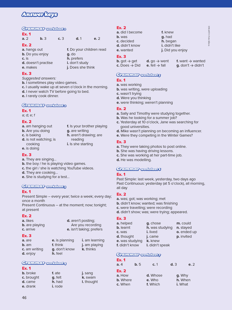 Grammar Answer Keys | PDF