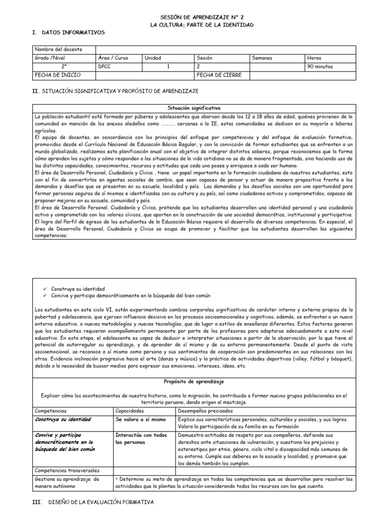 Sesión de Aprendizaje #2 - DPCC 2° | PDF | Aprendizaje | Evaluación