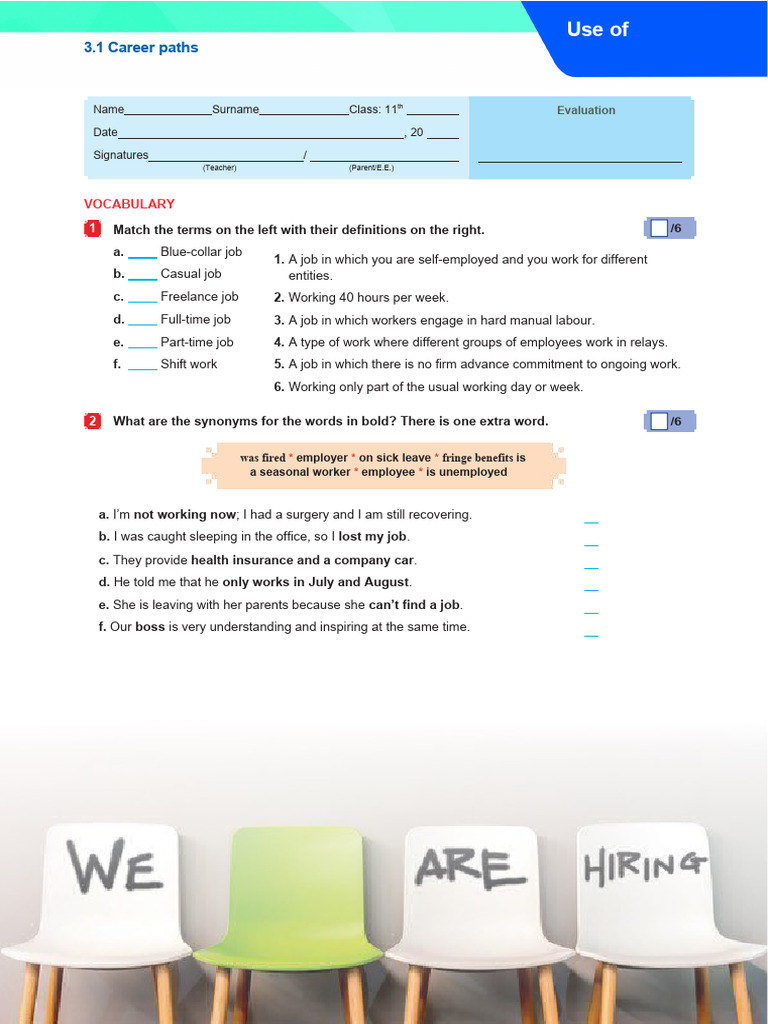 Enga11 10 Minute Test Use of English3 1 | PDF | Employment | Labor
