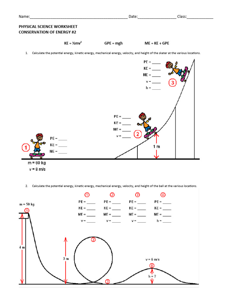 Physics Energy Worksheet | PDF | Kinetic Energy | Potential Energy