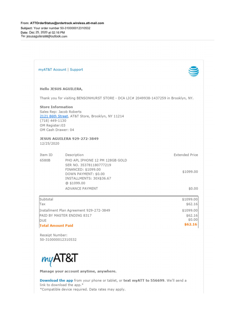 Ereceipt_AT&T | PDF | Receipt | At&T