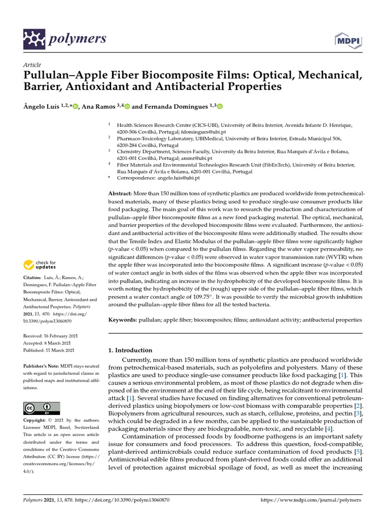 Polymers 13 00870 v2 | PDF | Fibers | Materials Science
