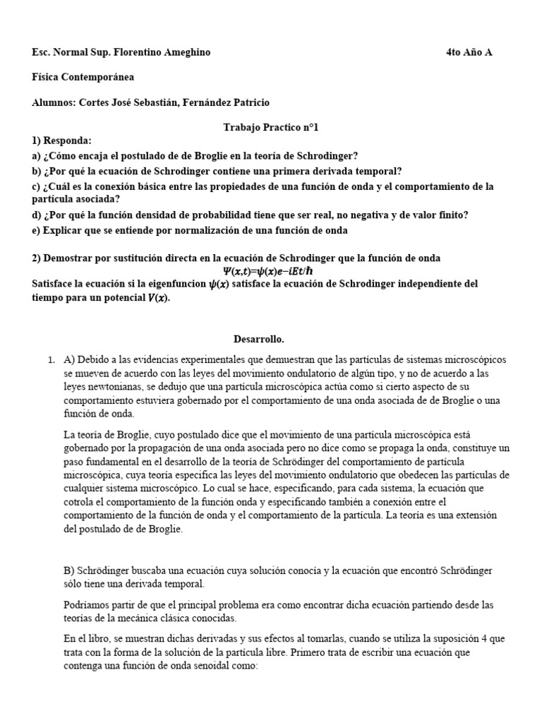 Tpn° 1 Contemporanea | PDF | Mecánica cuántica | Ecuación de Schrödinger