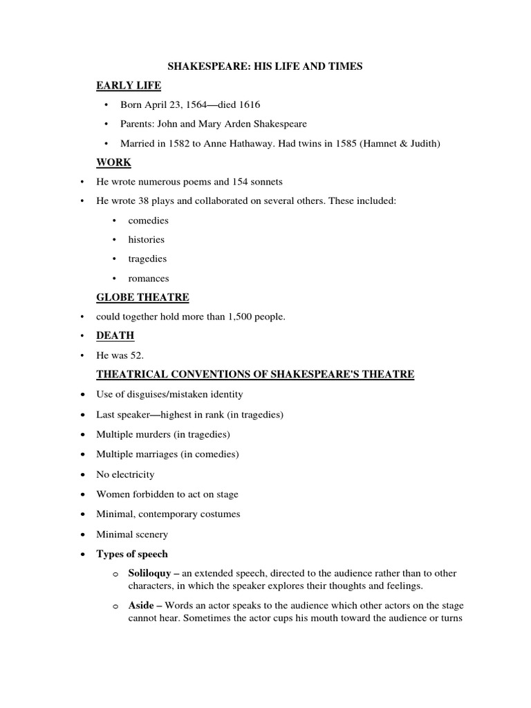 Shakespeare Background Handout | PDF | William Shakespeare | Tragedy