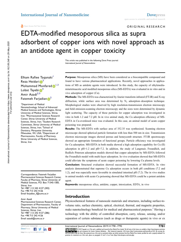 EDTA Modified Mesoporous Silica As Supra | PDF | Adsorption | Nanoparticle