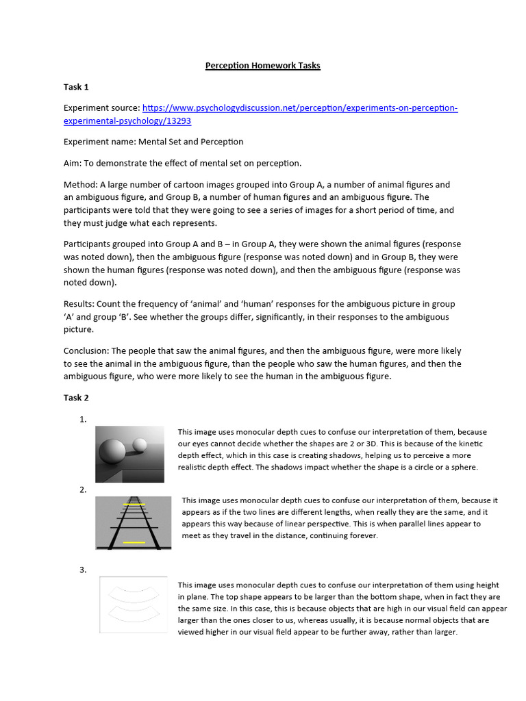 Perception Homework Tasks | PDF | Perception | Psychology