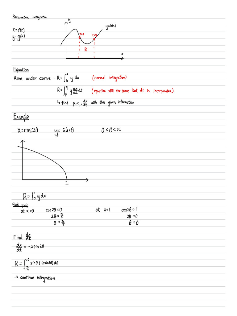 Parametric Integration (Area) Notes | PDF