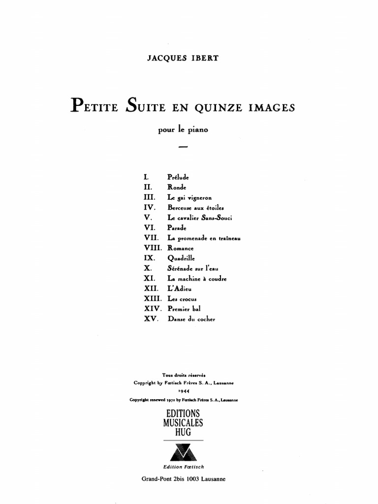Ibert - Petite Suite en Quinze Images (Piano) | PDF
