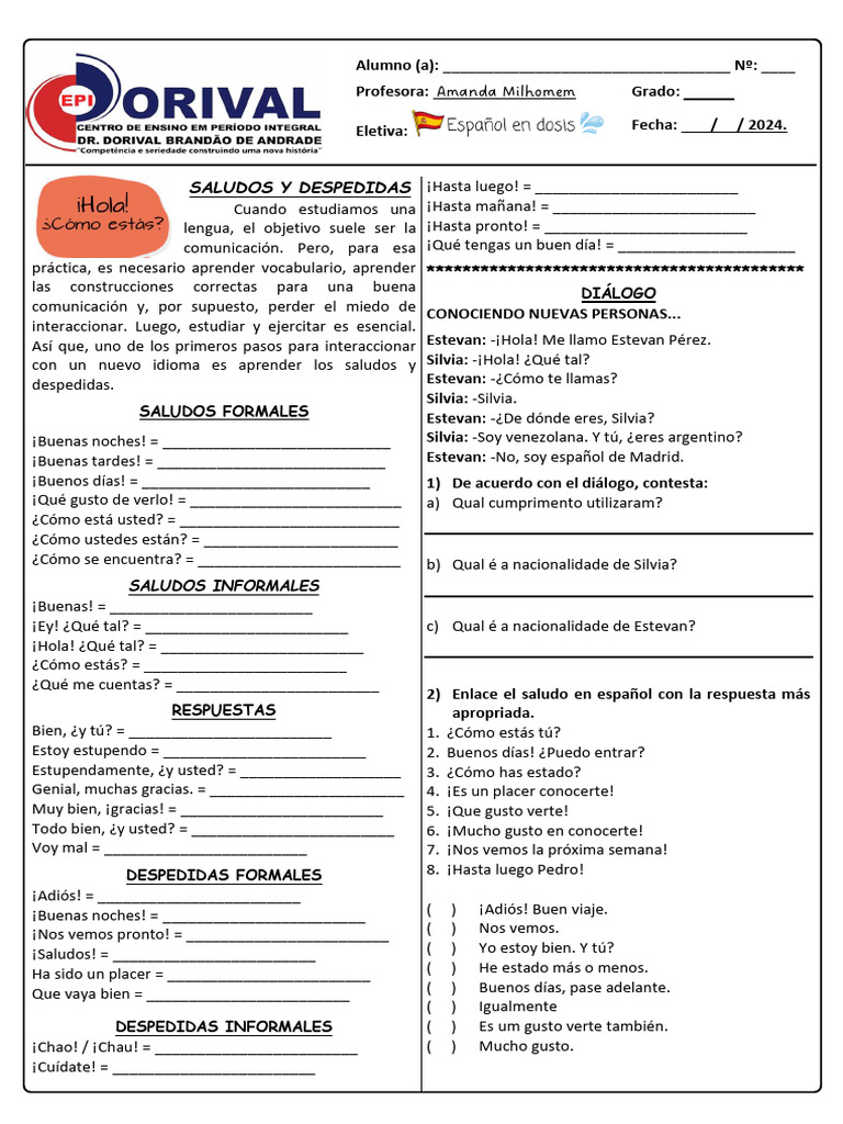Saludos e Despedidas Actividade | PDF