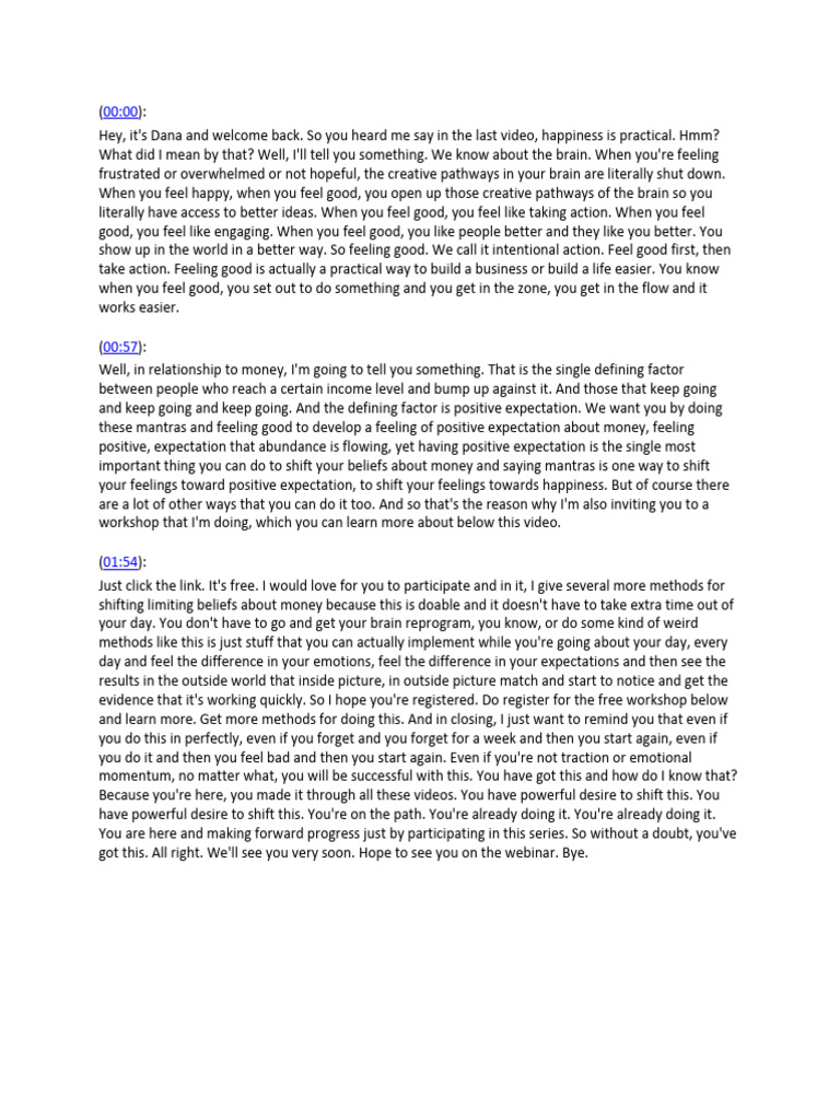 Dana Wilde DSYLMB 06 Closing Transcript | PDF | Feeling | Behavioural ...