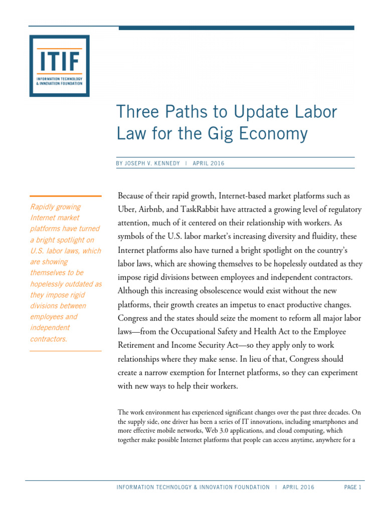 Reforming Labor Law for Gig Workers | PDF | Employment | Family And ...