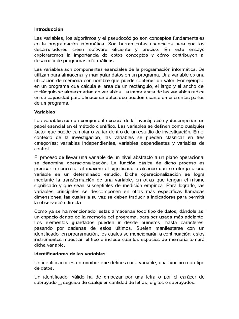 Variables, Introducción y Conclusiones | PDF | Variable (informática ...