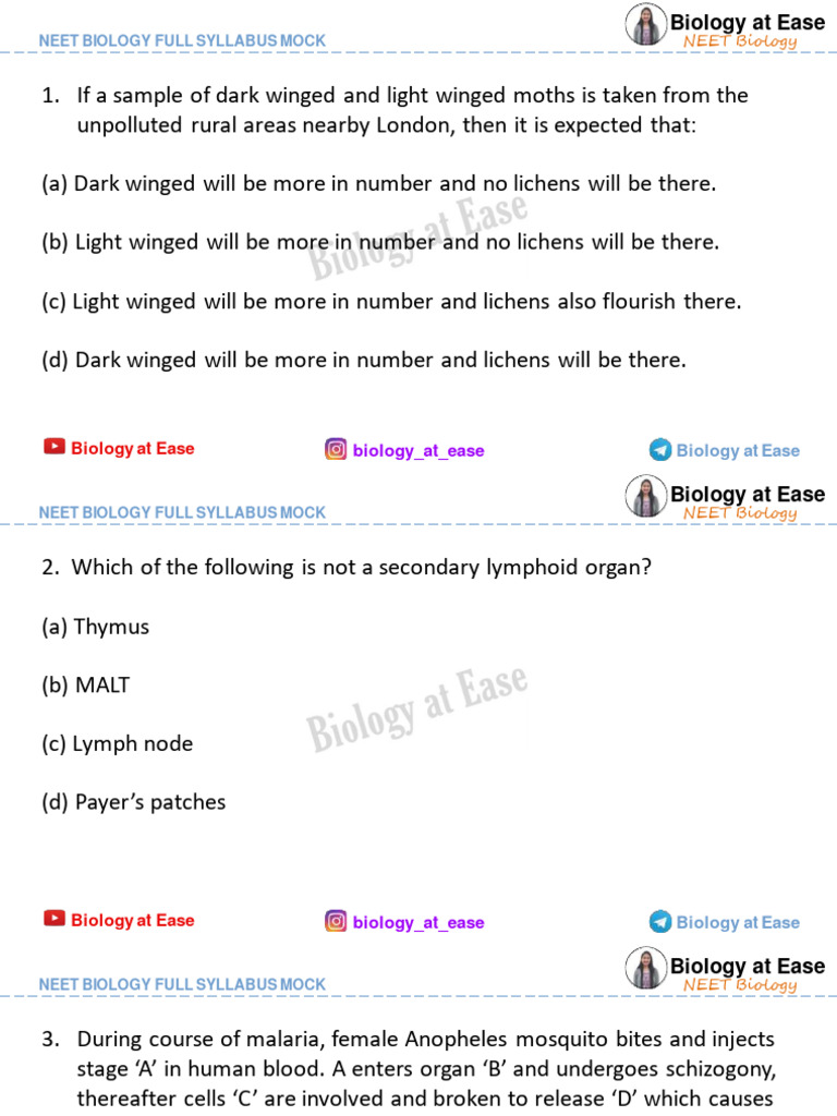 100 Qs - Full Mock | PDF | Life Sciences | Genetics