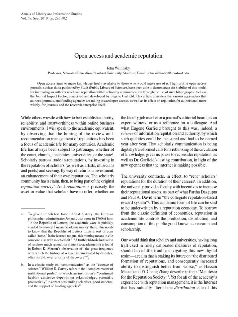 Open Access and Academic Reputation Insights | PDF | Open Access ...