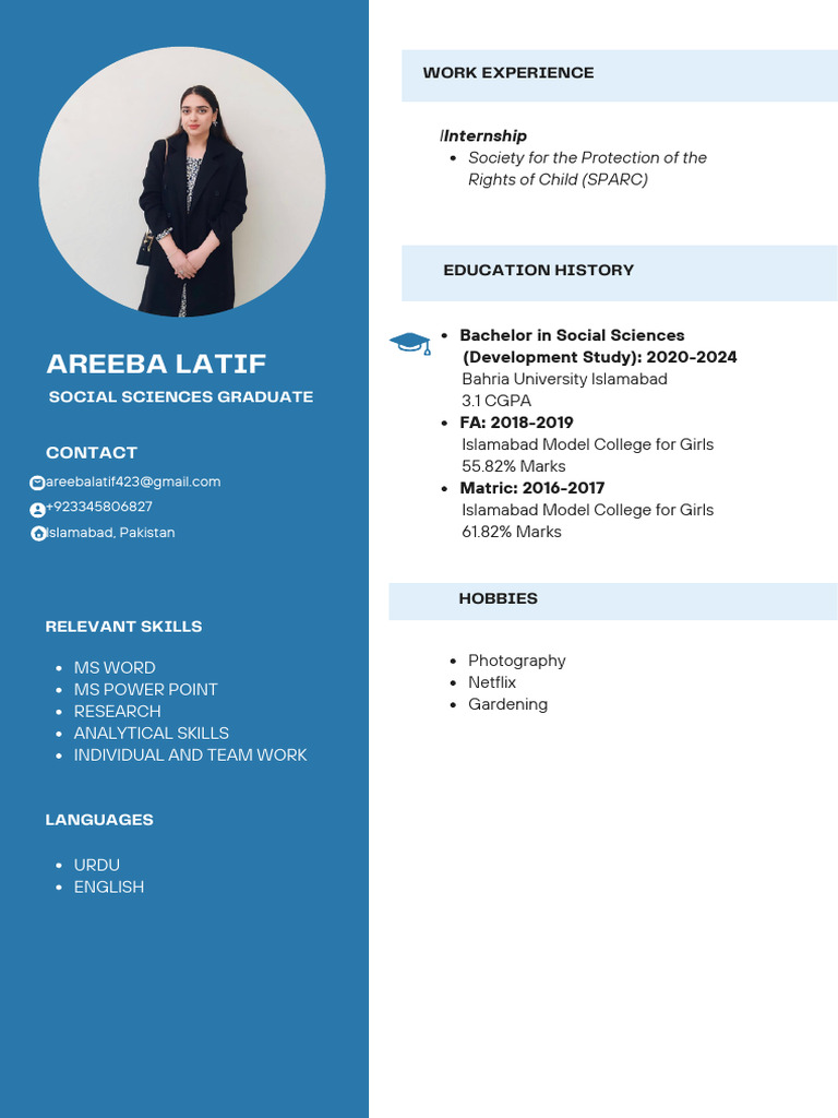 Blue Light Blue Color Blocks Flight Attendant CV | PDF