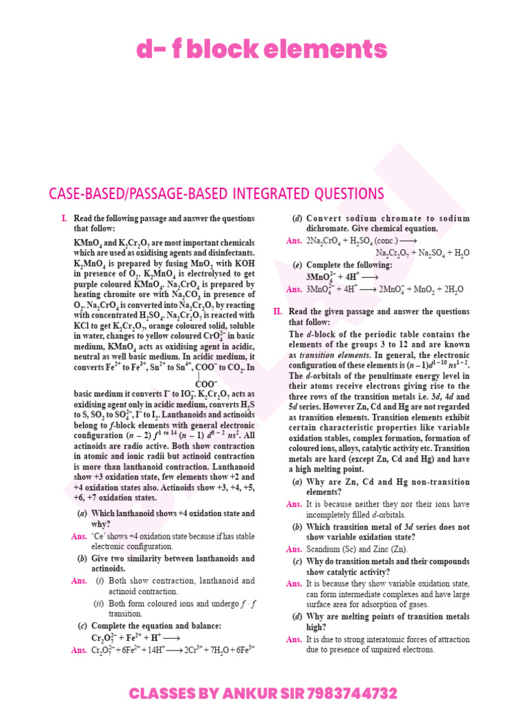 Case Based Question D F Block Elements | PDF | Transition Metals | Lanthanide